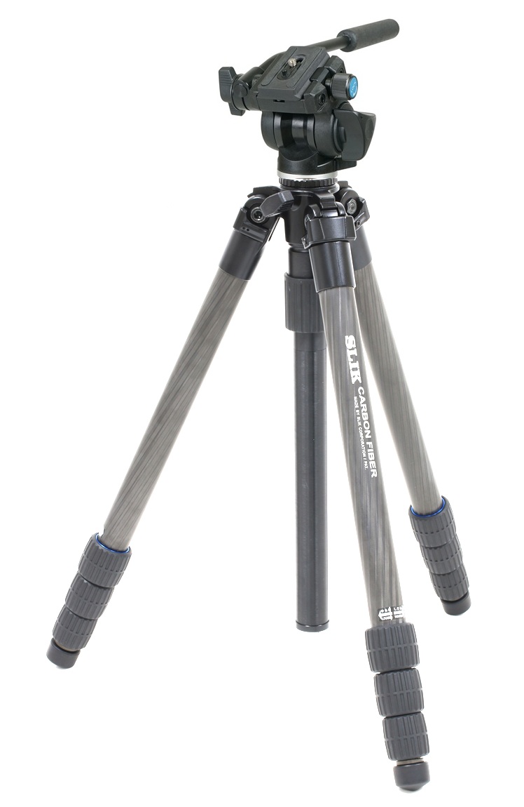 SLIK Pro CF 834 Carbon Fibre Tripod with SLIK SVH-520 Lightweight Fluid ...